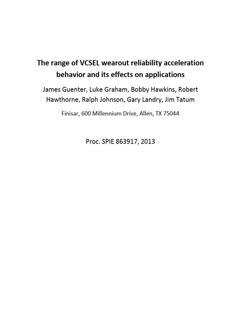 VCSEL Wearout Reliability Acceleration | PDF | Reliability Engineering ...