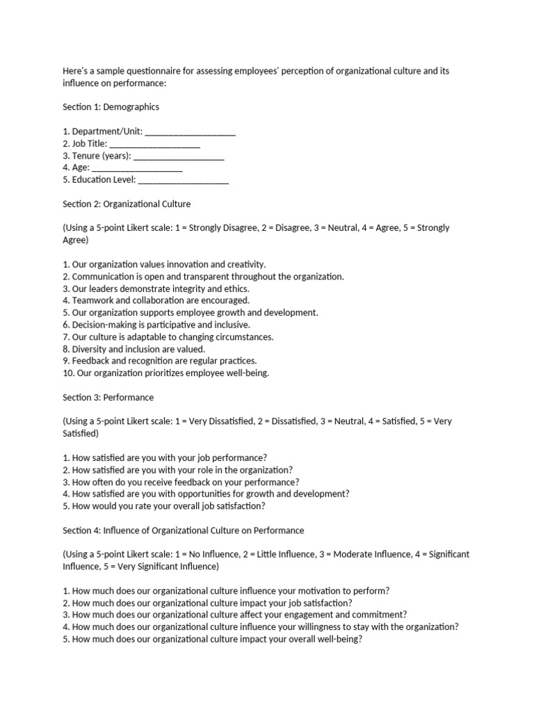 QUESTIONNAIRE | PDF | Job Satisfaction | Organizational Culture