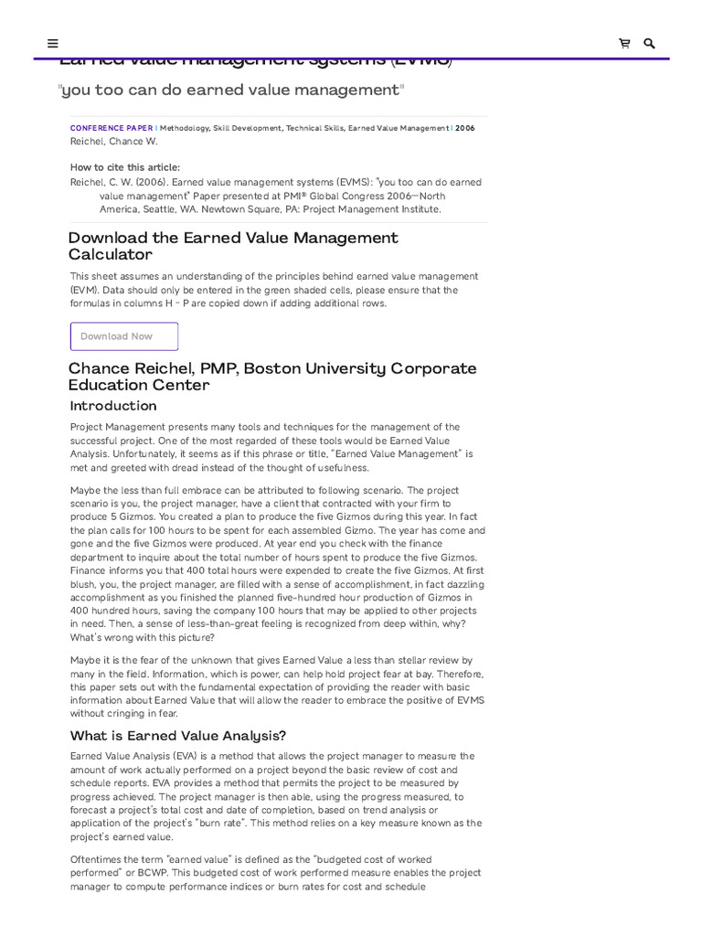 Earned Value Management Systems Tool (EVMS) - PMI | PDF | Project ...