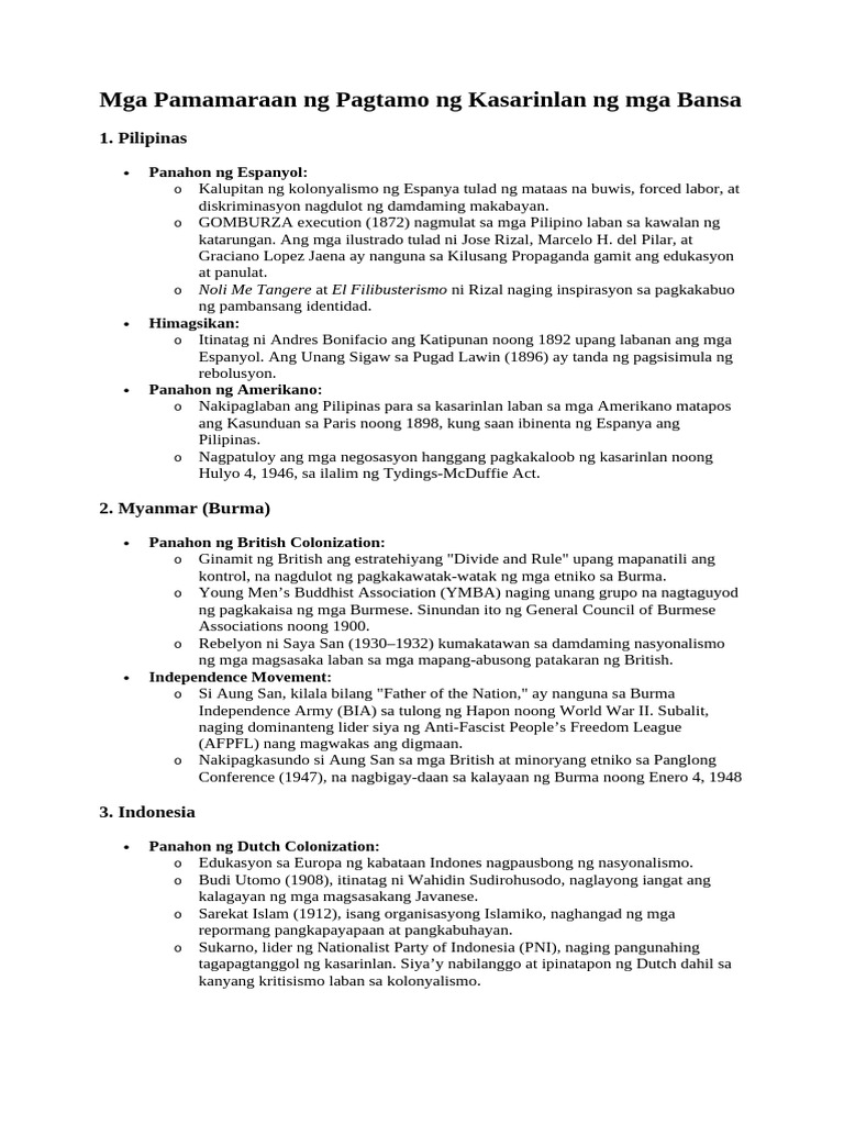 Mga Pamamaraan NG Pagtamo NG Kasarinlan NG Mga Bansa | PDF