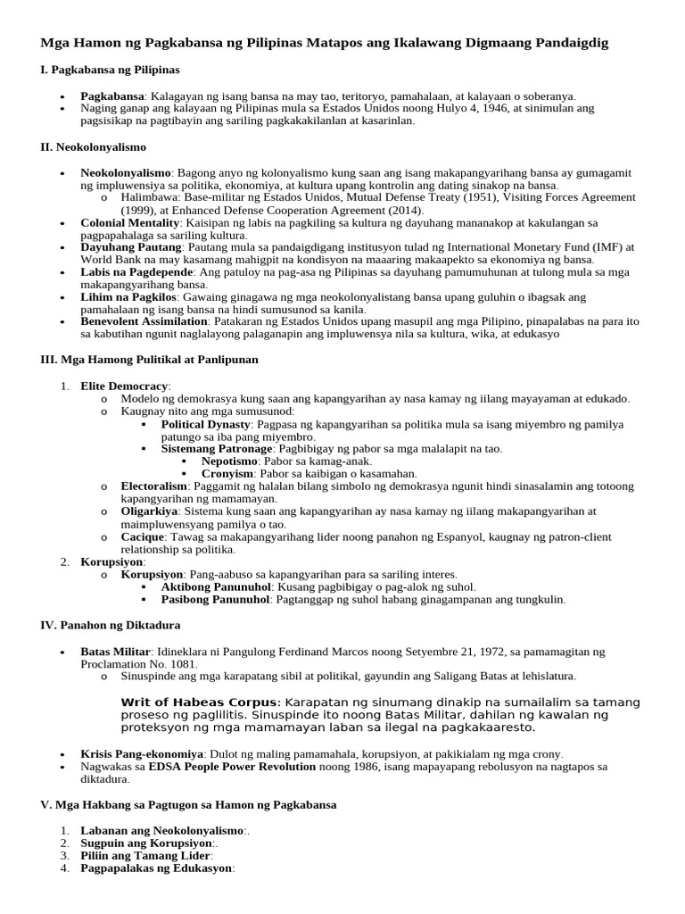 Mga Hamon NG Pagkabansa NG Pilipinas Matapos Ang Ikalawang Digmaang ...