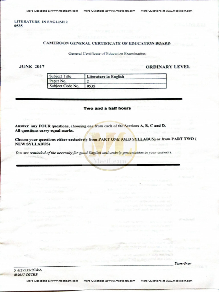 GCE O Level Literature Paper 2 Guide | PDF