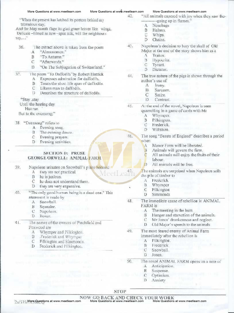 GCE Revision English Literature Ordinary Level Paper 1 2015 MeetLearn | PDF