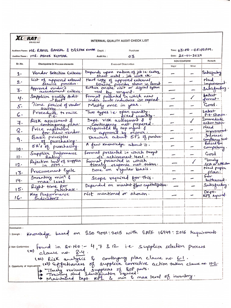 Audit Checklist & NC Report (P) | PDF