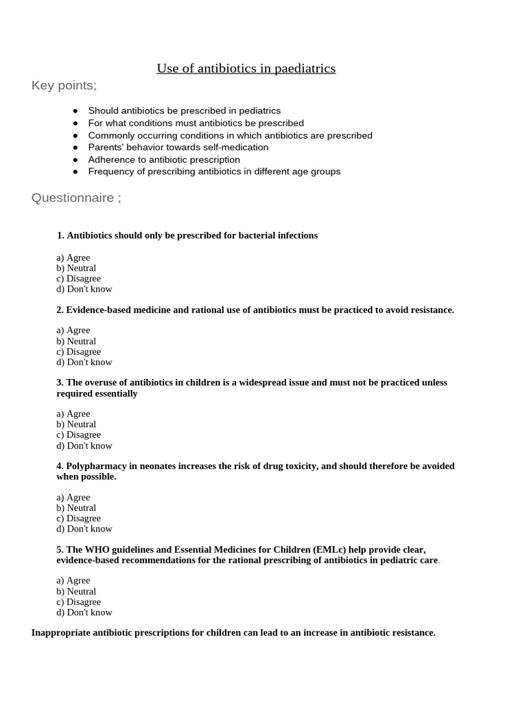 Use of Antibiotics in Paediatrics (2) | PDF | Antimicrobial Resistance | Common Cold