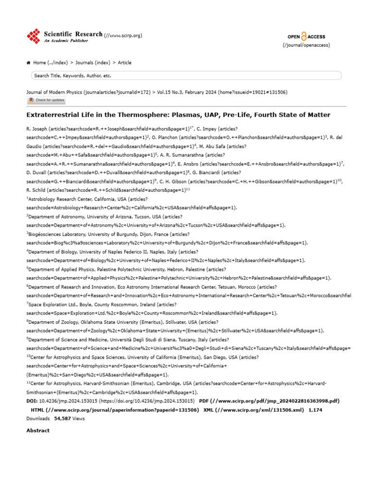 Extraterrestrial Life in the Thermosphere- Plasmas, UAP, Pre-Life ...