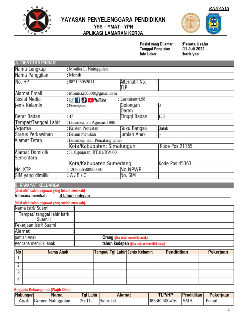Aplikasi Lamaran Kerja - YSS - YMAT - YPN - 2020 | PDF