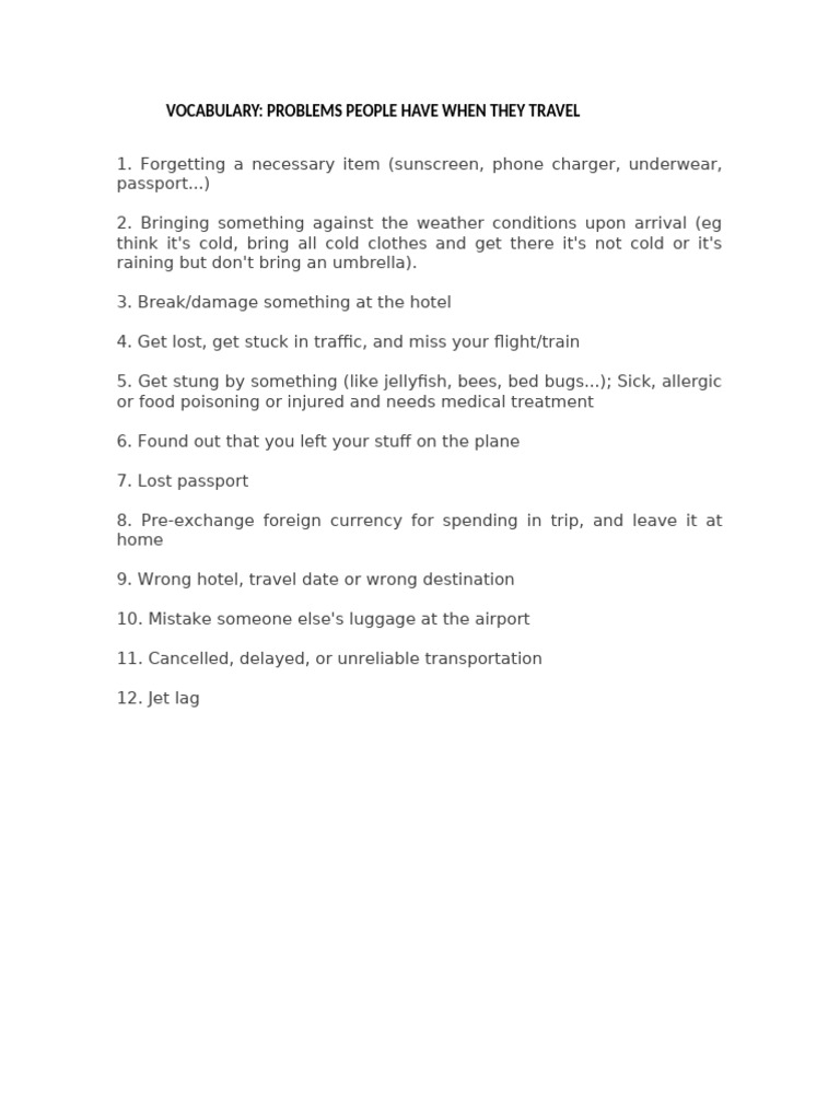 VOCABULARY Problems People Have When They Travel | PDF