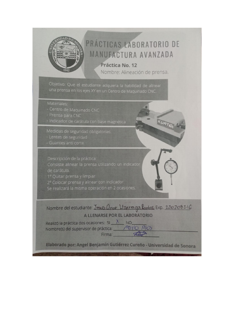 Practica 12 Lab. Alinear Prensa CNC | PDF