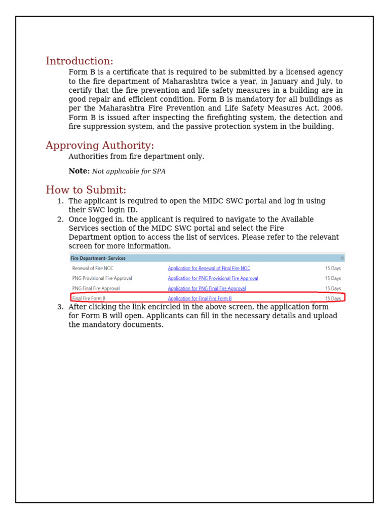 Form B Submission for Fire NOC in Maharashtra | PDF