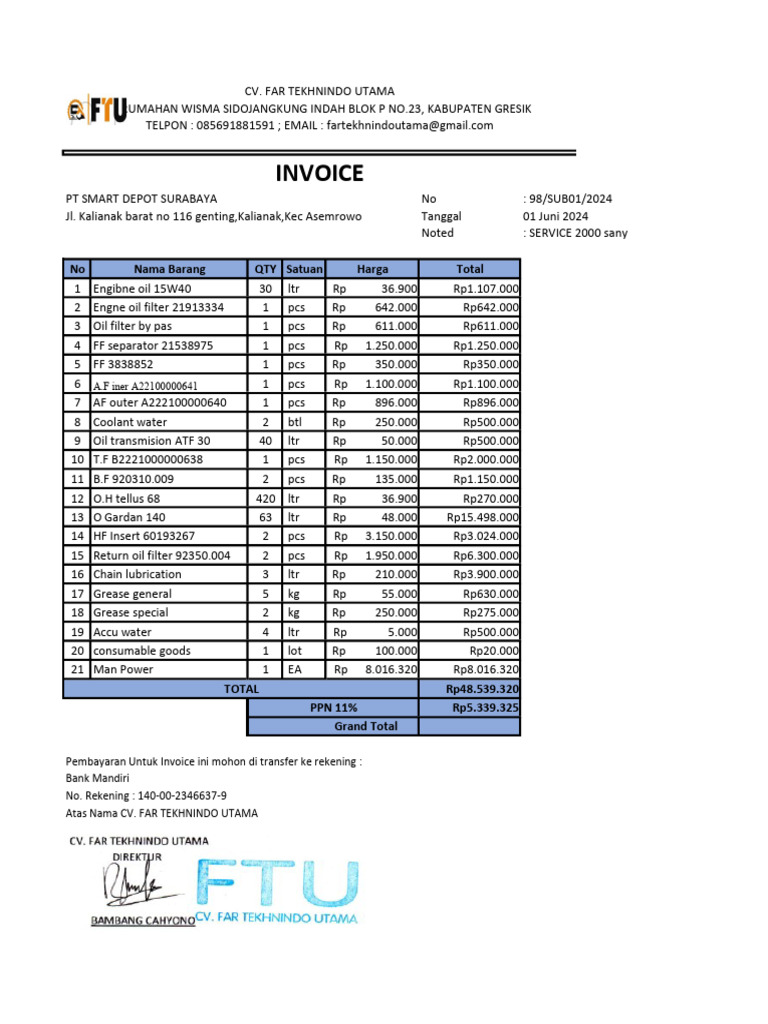 Invoice Service 2000 Jam | PDF | Oils | Hydrocarbons