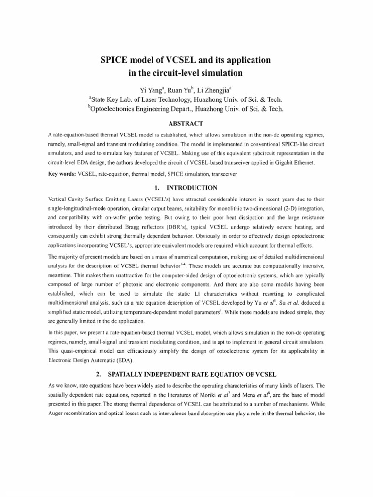 SPICE Model of VCSEL and Its Application in The Circuit Level ...
