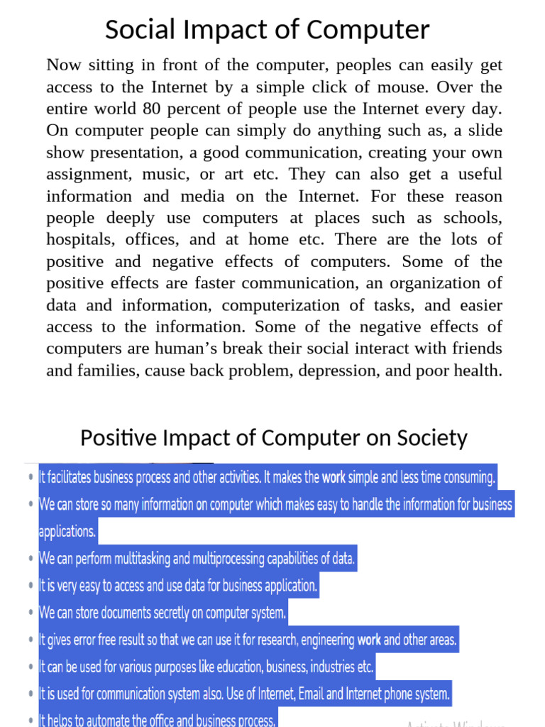 Social Impact of Computer | PDF