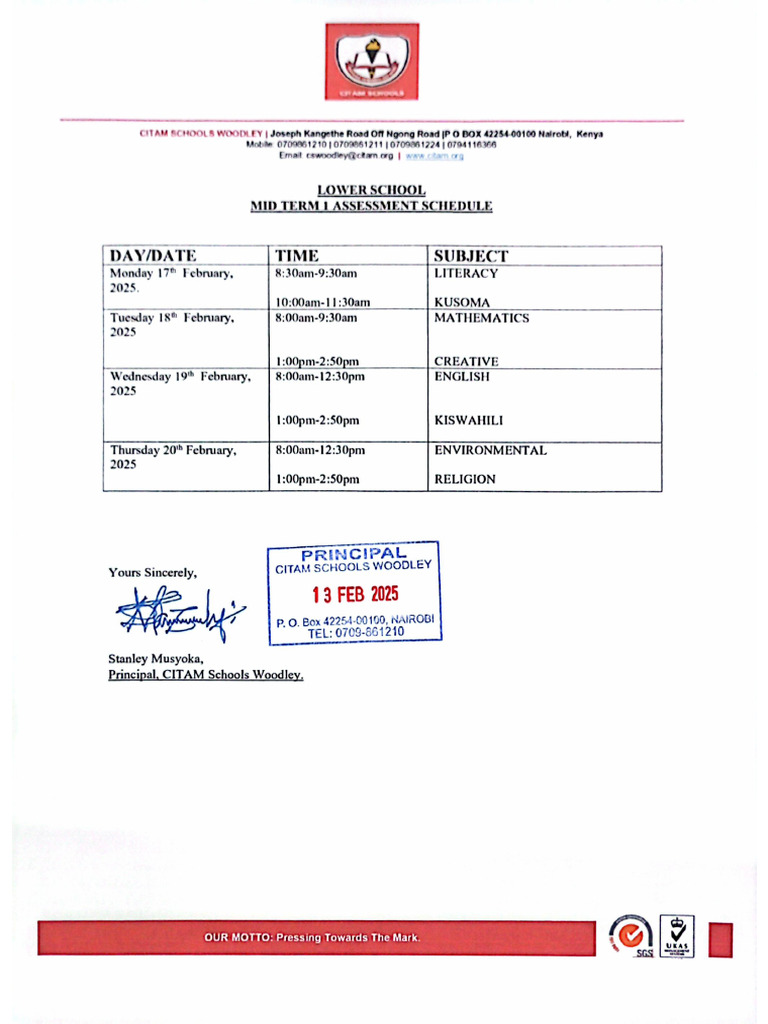 Lower School Mid Term 1 Schedule | PDF