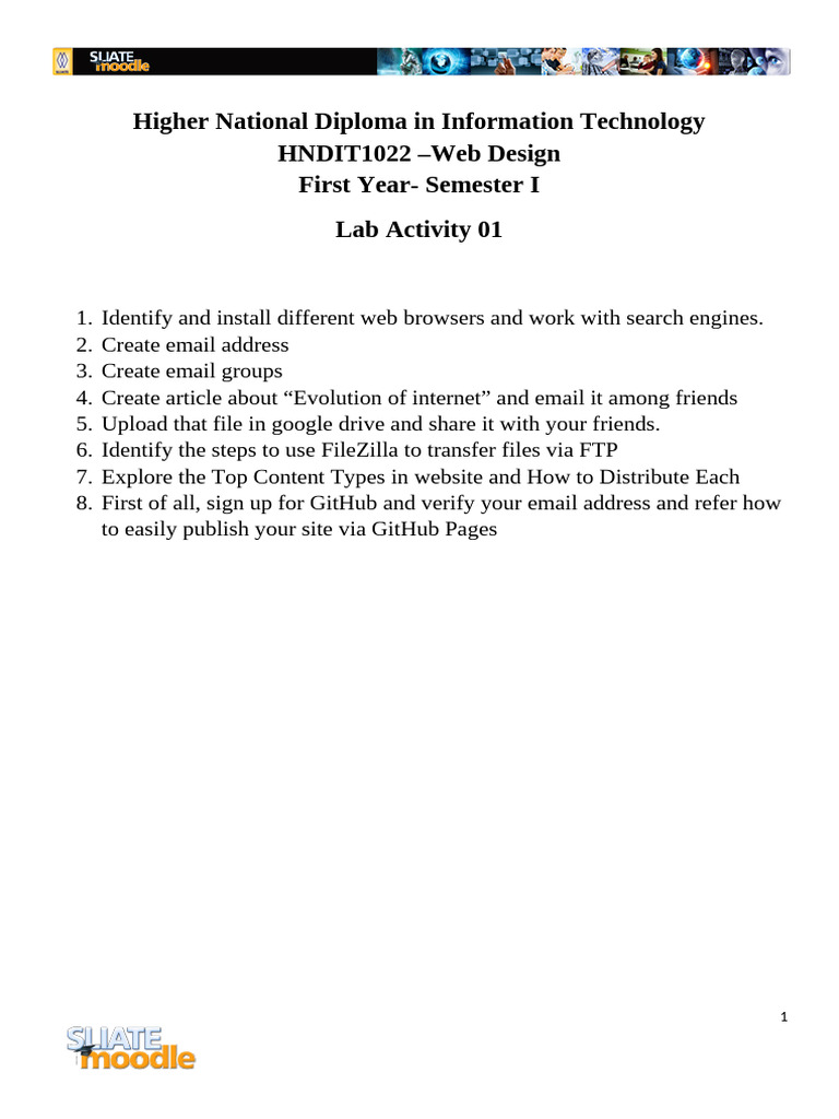 HNDIT 1022 labsheet 01 | PDF