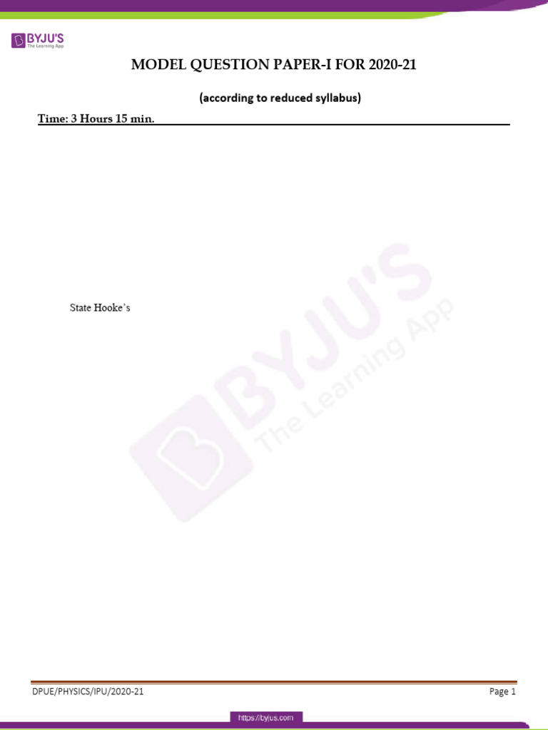 KSEEB 1ST PUC Physics Model Paper For 2020 21new Set 1 | PDF | Force ...