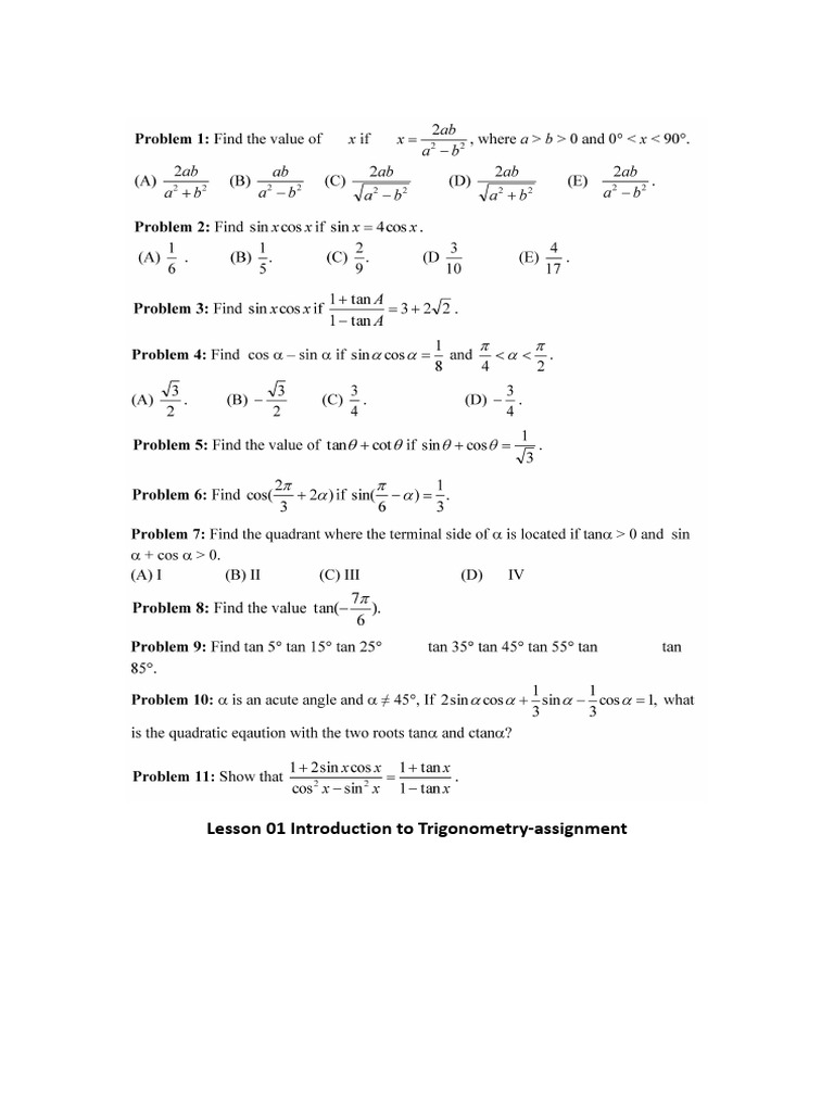 Lesson 03 Introduction to Trigonometry-Assignment (1) | PDF
