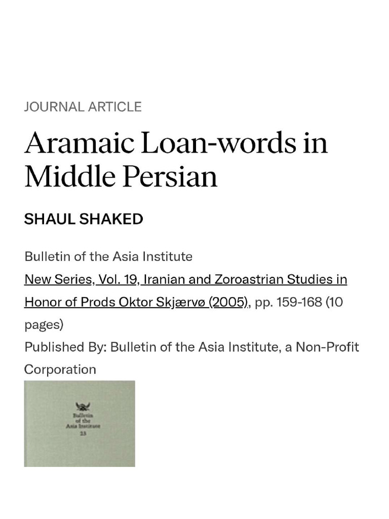 Oʻrta Fors Tilida Oromiy Oʻzlashmalar | PDF