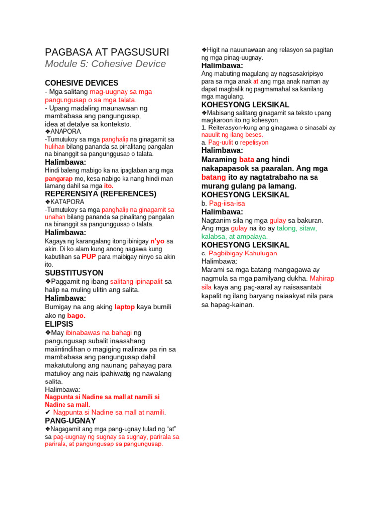 cohesive device reviewer | PDF