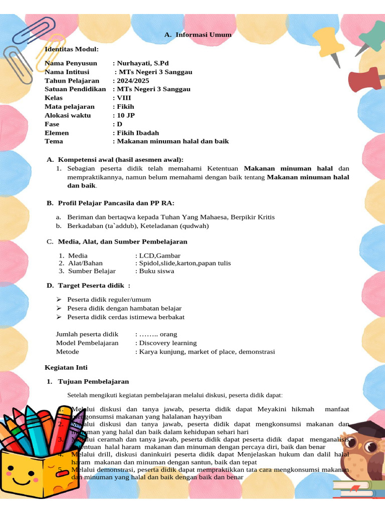 Modul Ajar Bab Makanan Halal Dan Haram | PDF