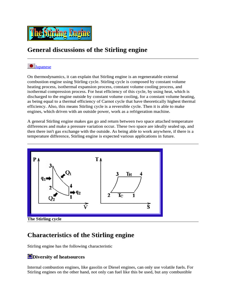 General Discussions of the Stirling Engine | PDF | Engines | Gases