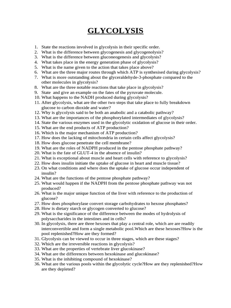 Glycilysis Biochemistry Questions | PDF | Glycolysis | Metabolic Pathway