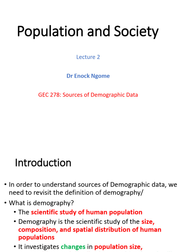 GEC 278 - Review of Sources of Data - Lecture 2 | PDF | Demography | Census