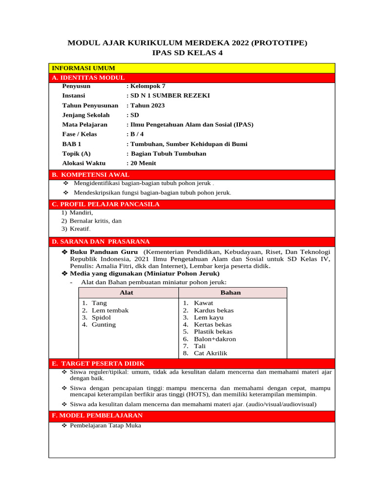 Modul Ajar (Pemb. Ipa SD) Kel.7 | PDF