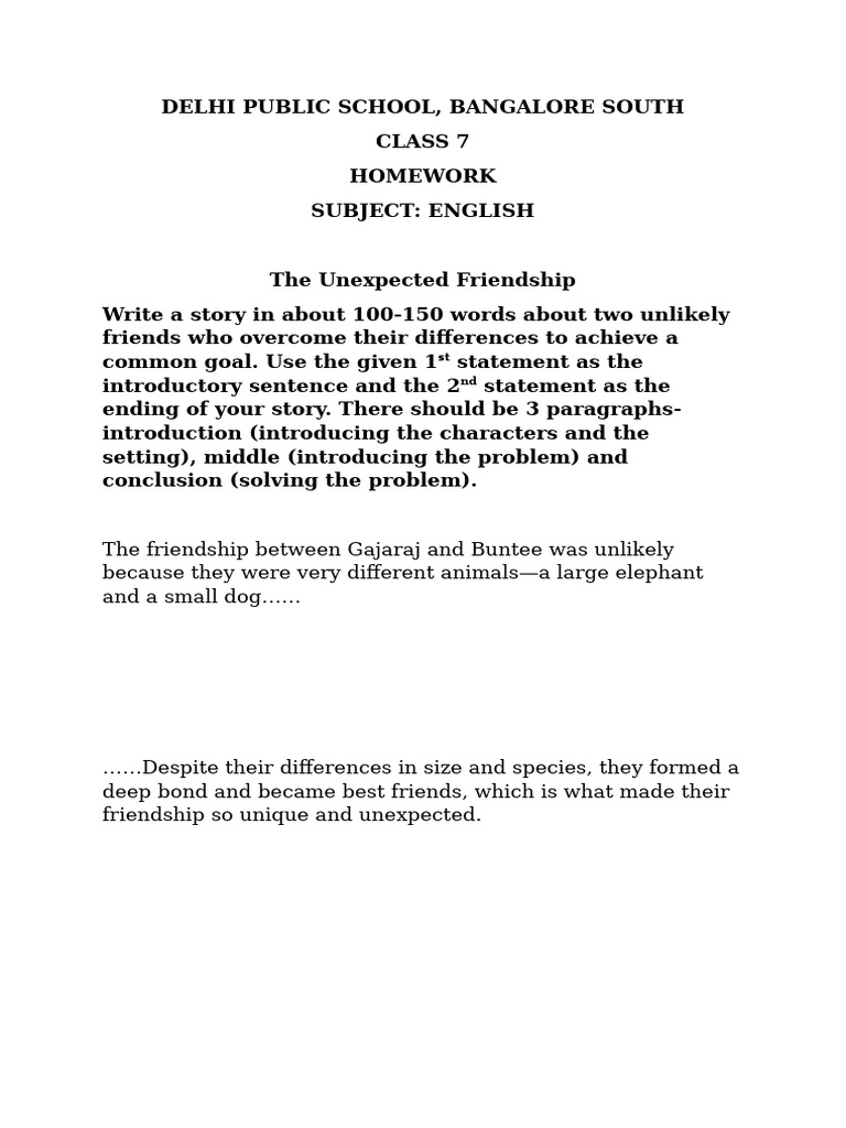 Story Writing: Unlikely Friendship | PDF