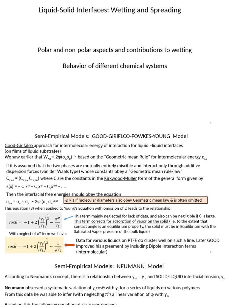 CH5014 Lecture Slides Liquid Solid Interfaces Wetting 9 | PDF | Wetting | Chemical Polarity