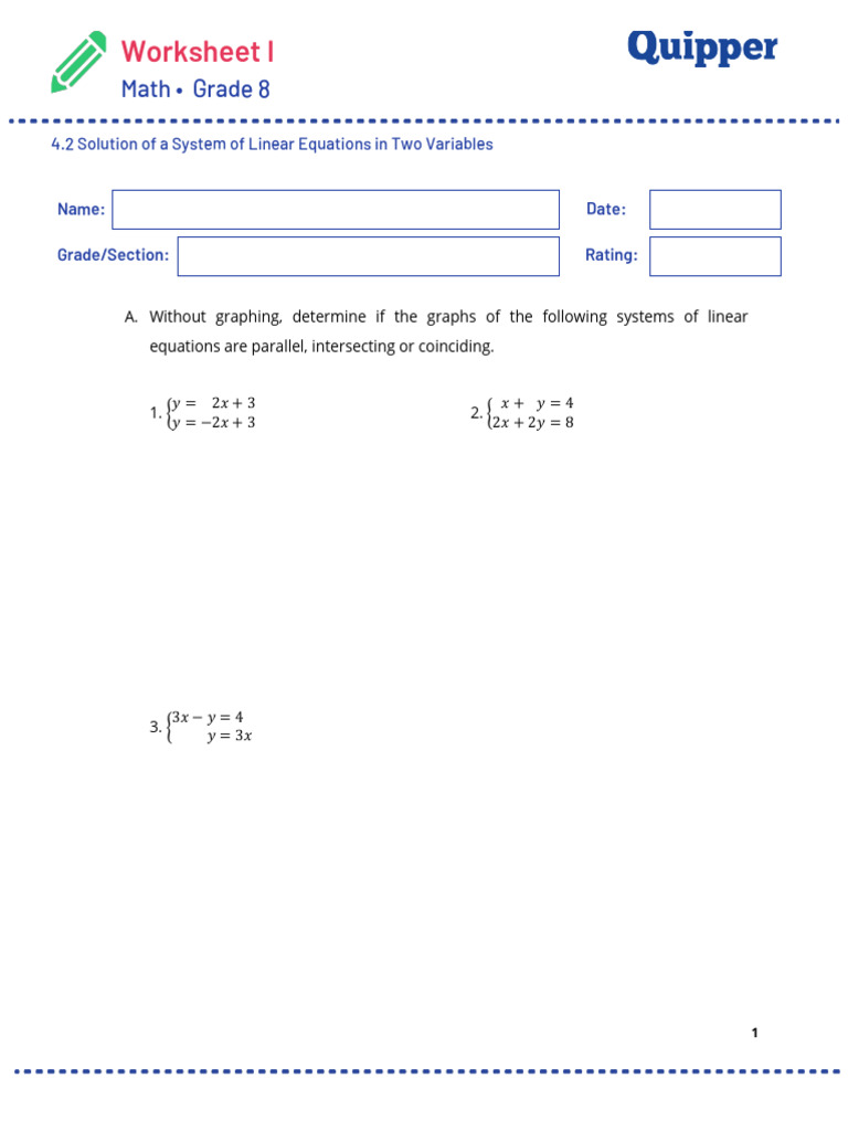 Grade 8 Linear Equations Worksheet | PDF