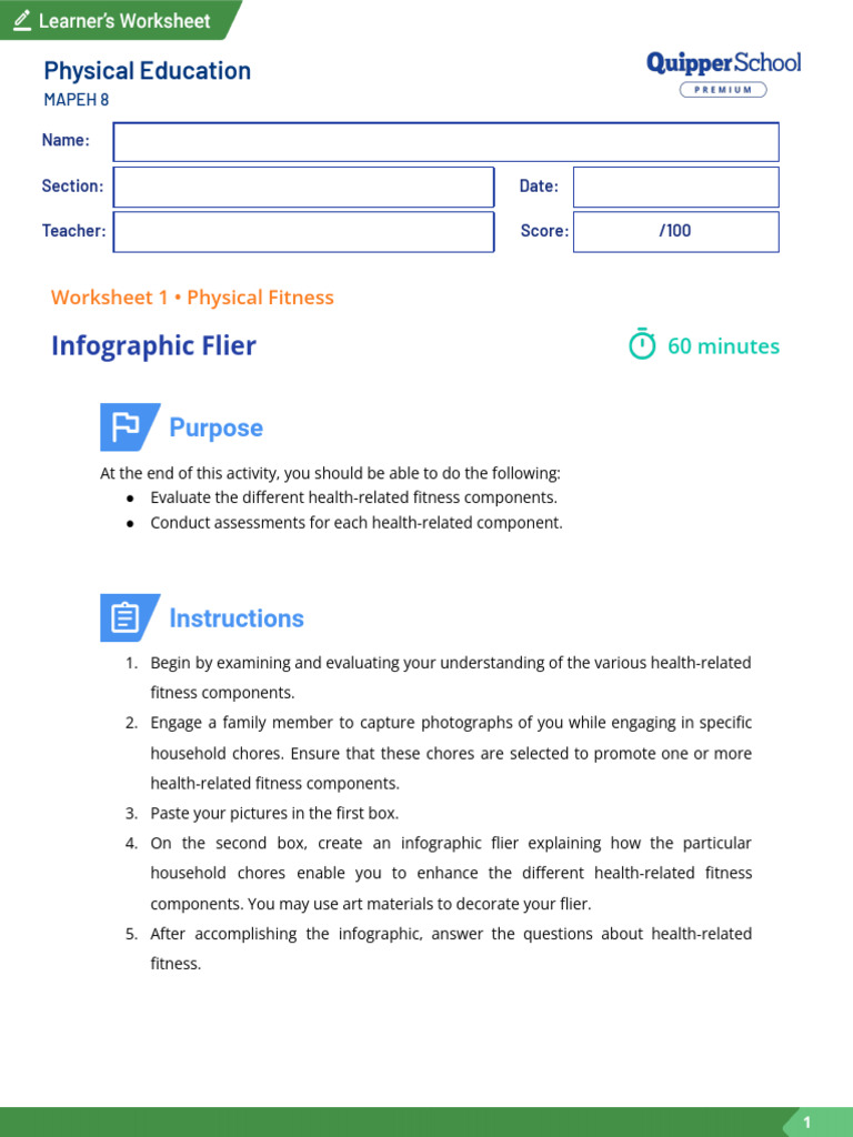 PE 8 Q1 01 Physical Fitness SW1 | PDF | Physical Education | Infographics