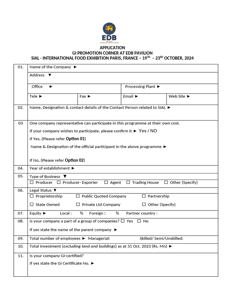 Application Form SIAL 2024 For GI Companies | PDF | Economies | Business