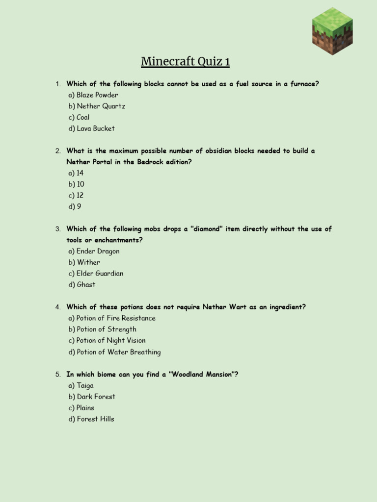 Minecraft Quiz 1 | PDF | Minecraft