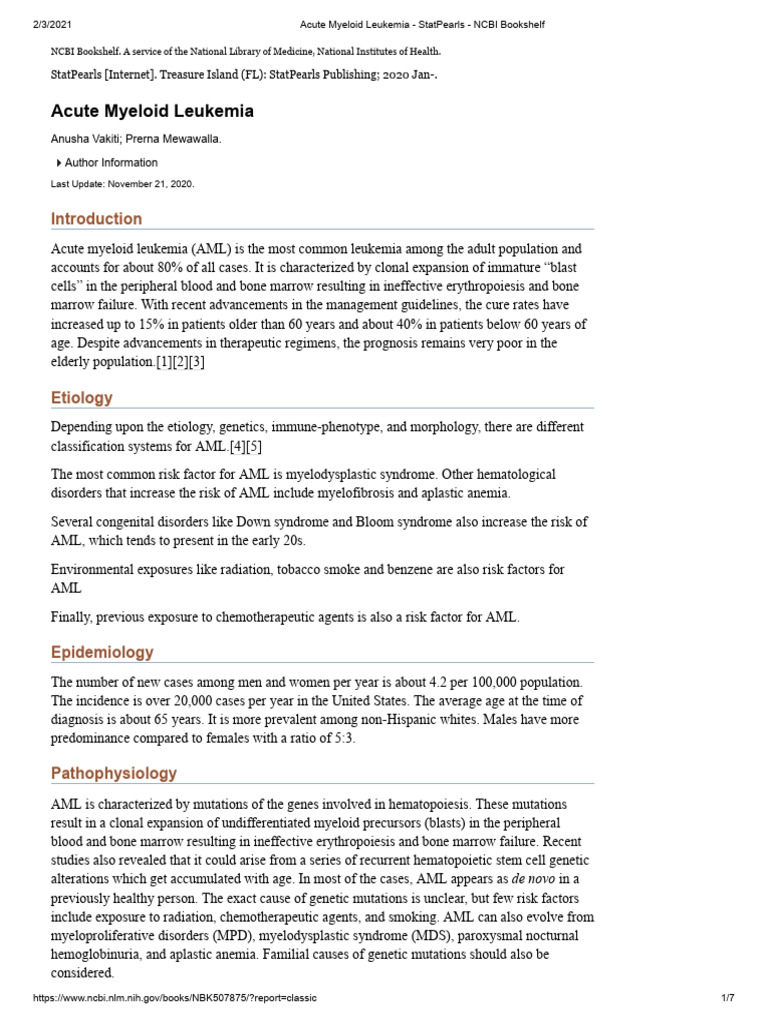 Acute Myeloid Leukemia - StatPearls - NCBI Bookshelf | PDF | Leukemia ...