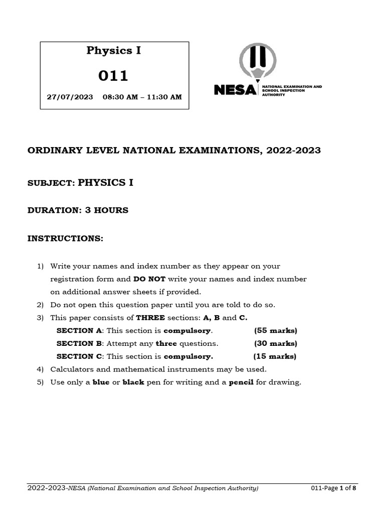 2023 Physics I Past Paper | PDF | Force | Buoyancy