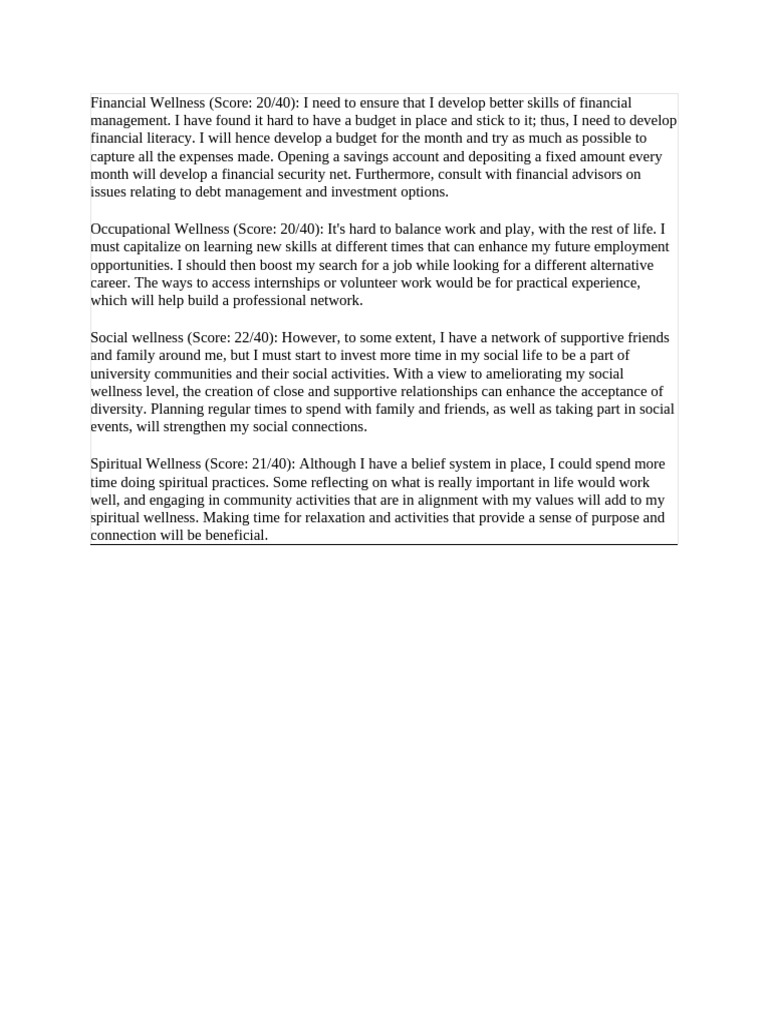 Wellness Reflection. | PDF