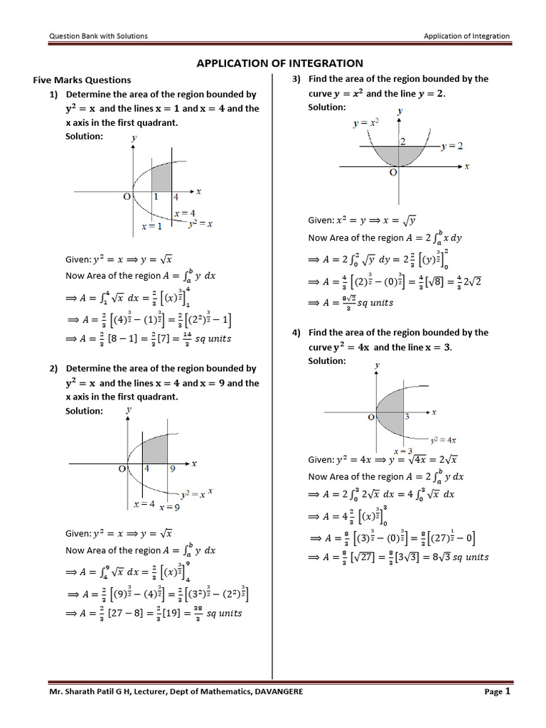 Integration Area Problems with Solutions | PDF | Area | Circle