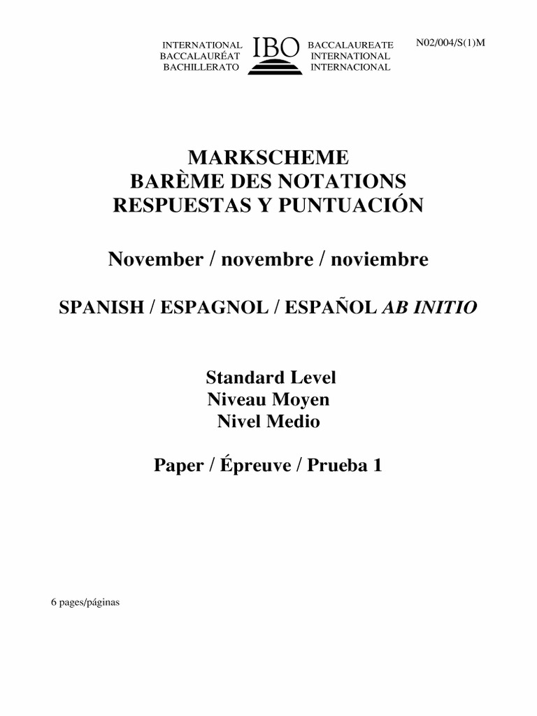 Spanish Ab Initio Paper 1 SL Markscheme | PDF
