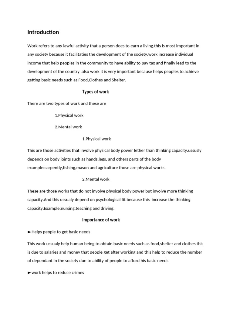 Importance and Types of Work Explained | PDF | Basic Needs | Poverty