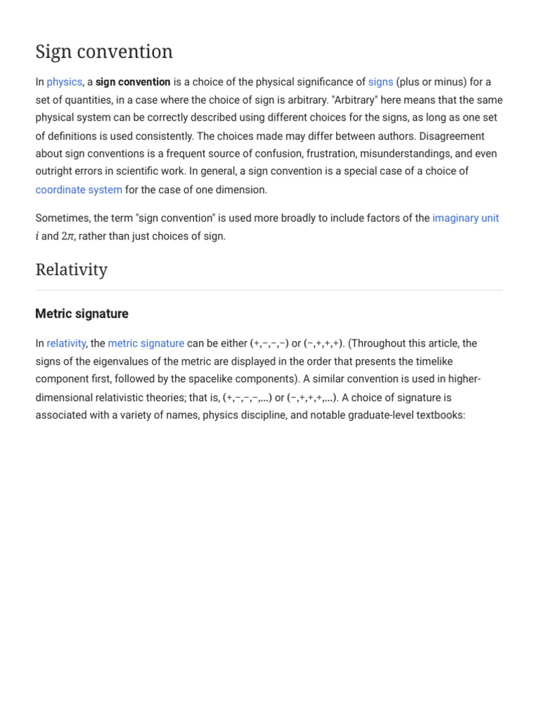Sign convention - Wikipedia | PDF | General Relativity | Special Relativity