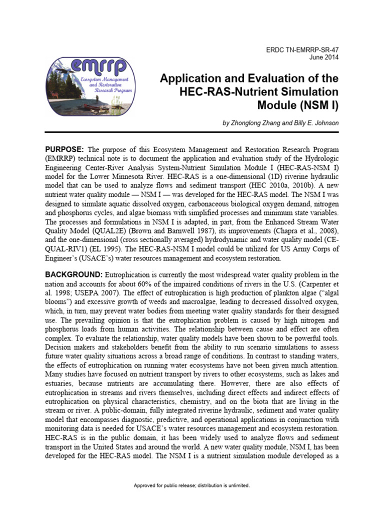 Application and Evaluation of The HEC-RAS - Nutrient Simulation Module ...