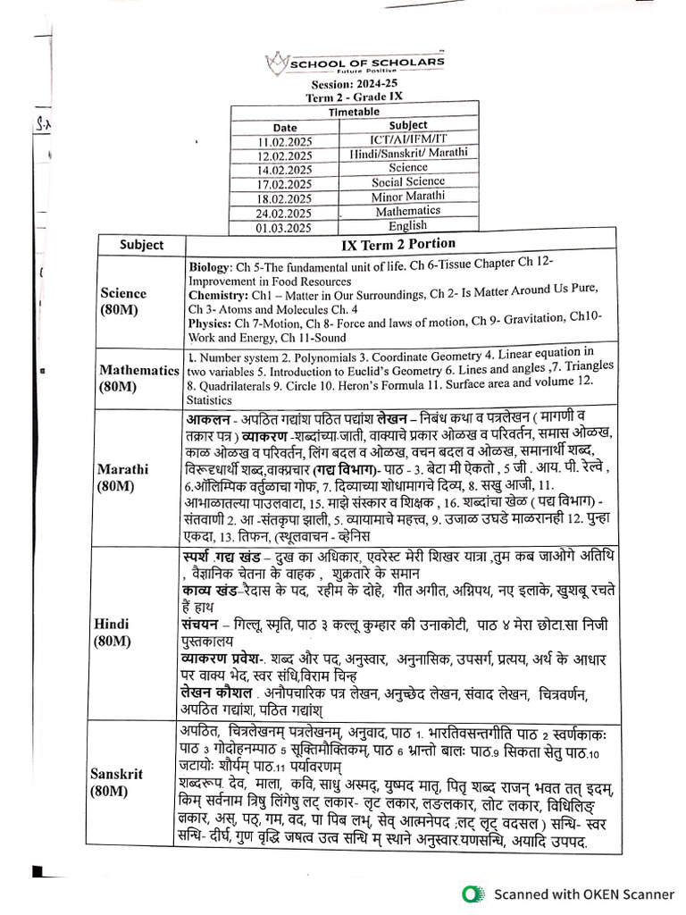 TERM 2 GRADE IX TIMETABLE AND PORTION | PDF