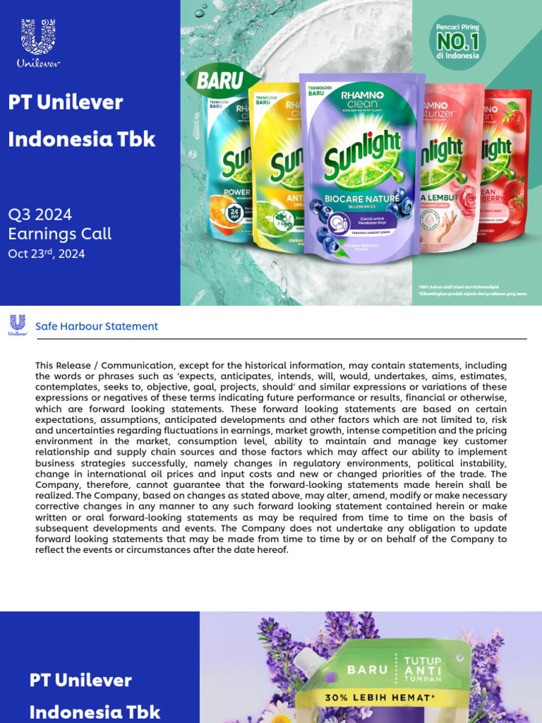 Unilever Indonesia Q3 24 Presentation | PDF | Unilever | Strategic ...