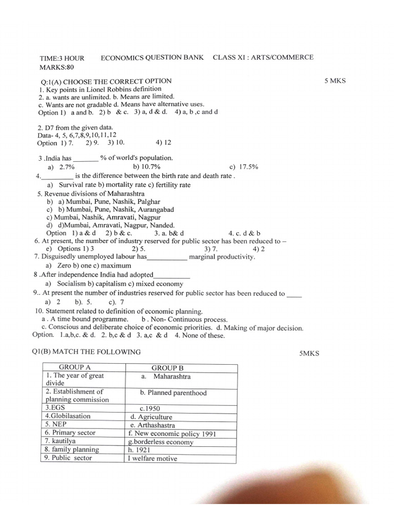 11th Economics Question Bank 2025 | PDF