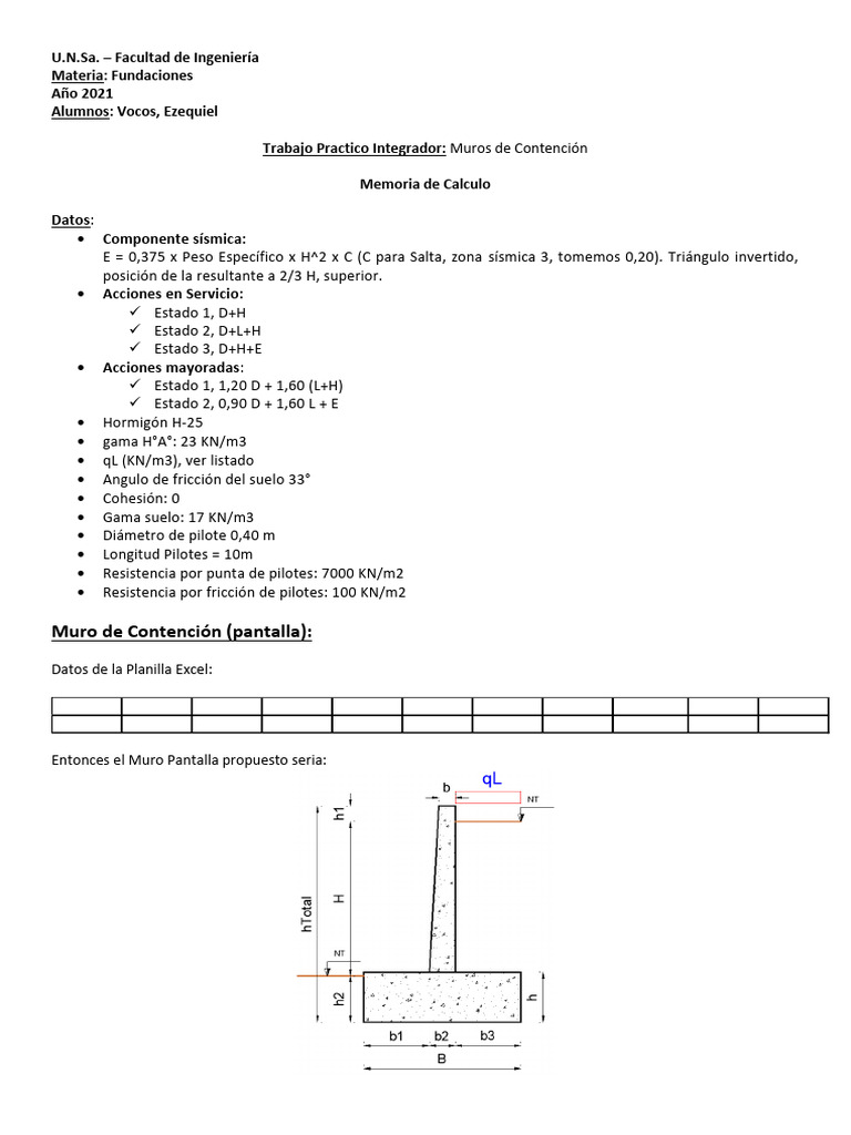 Trabajo Integrador muro de contención | PDF | Mecánica | Fricción