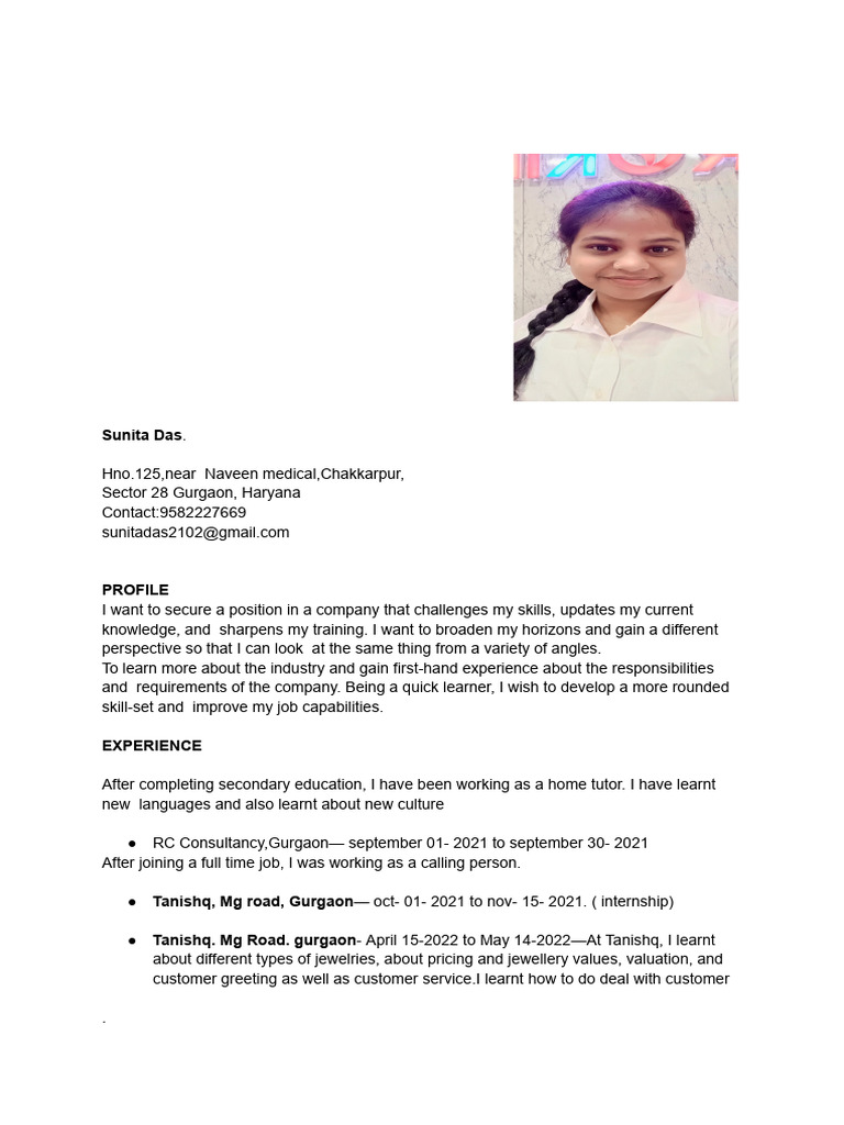 Sunita Das CV | PDF