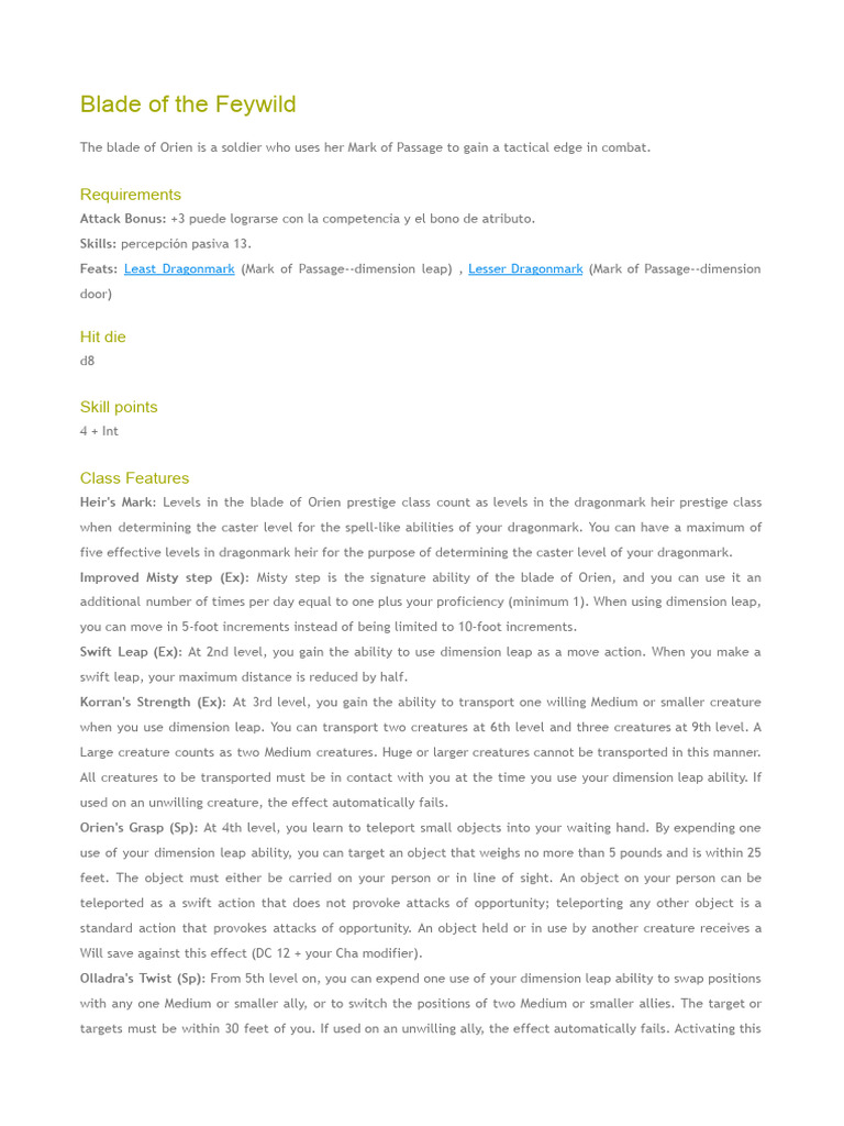 Orien Blade para 5ta Edicion Como Prestige Class | PDF | Battles ...