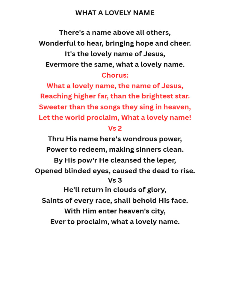 What A Lovely Name Lyrics | PDF