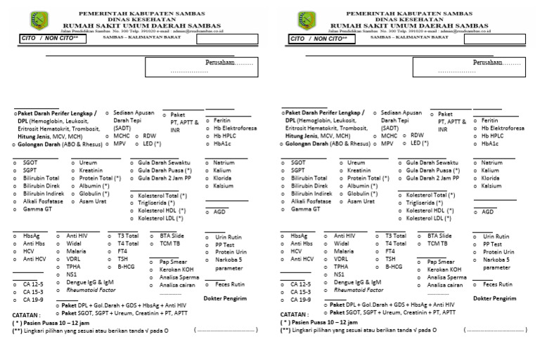 FRM 14 Rev.3 FORM Permintaan Pemeriksaan LABORATORIUM | PDF